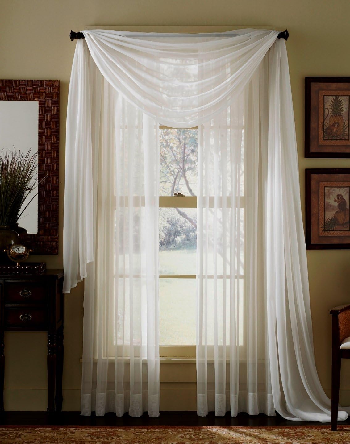 Amazon.com: Moshells 63" Long Sheer Curtain Panel - Ivory : Home & Kitchen