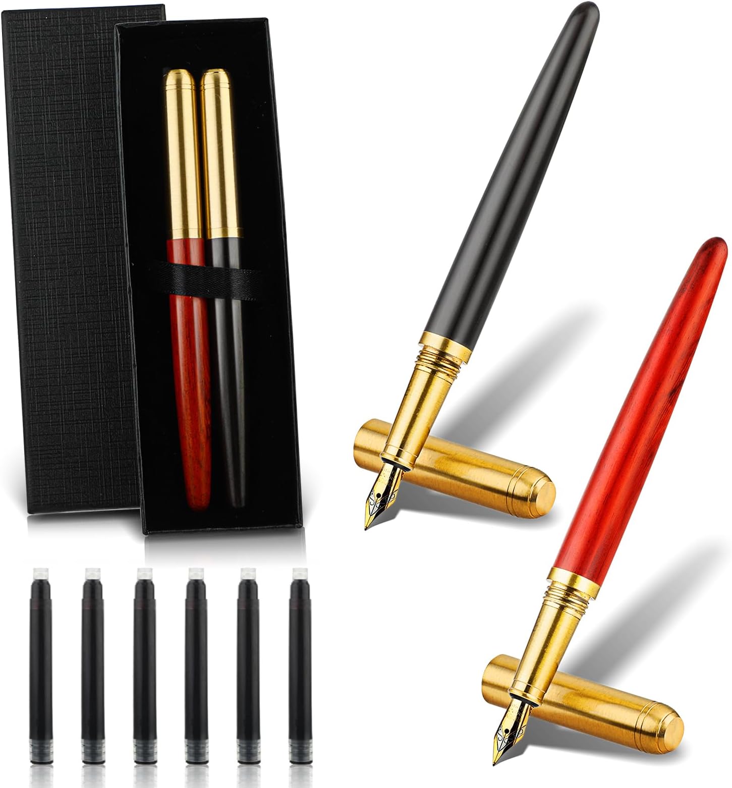 Cobee Luxury Wooden Fountain Pen Set, 2 Handcrafted Vintage Wood ...