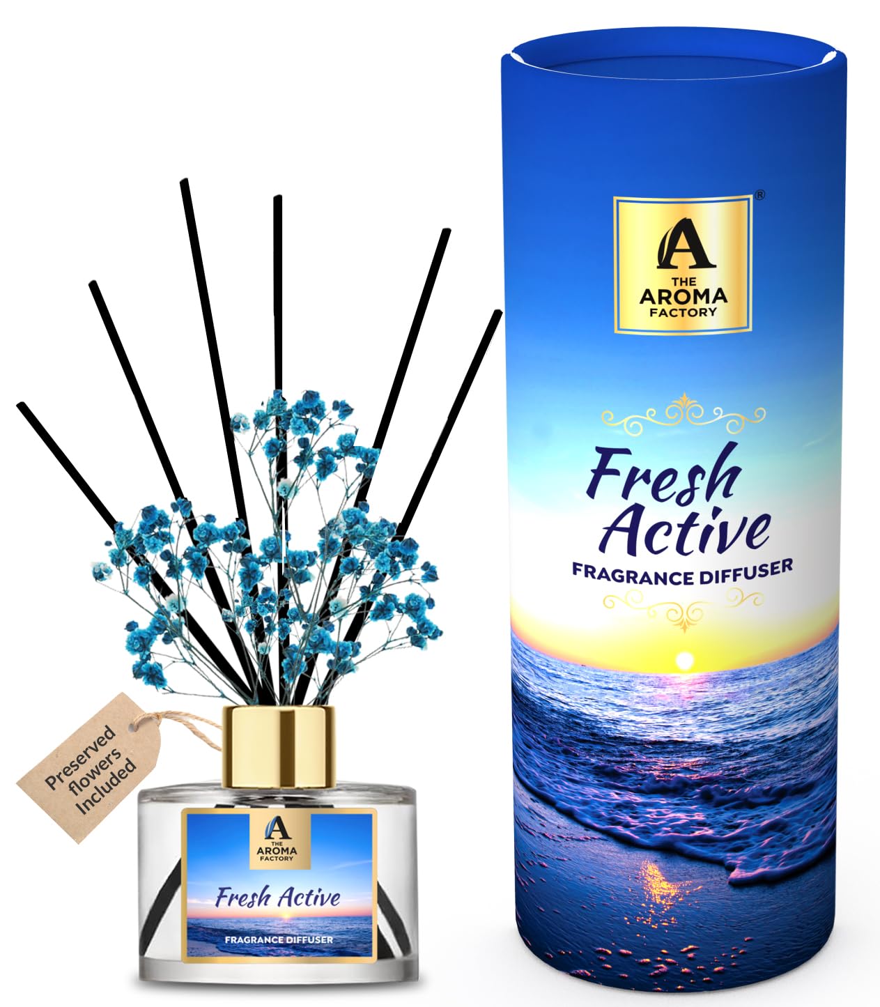 The Aroma Factory Fragrance Reed Diffuser Glass Set with Essential Oil ...