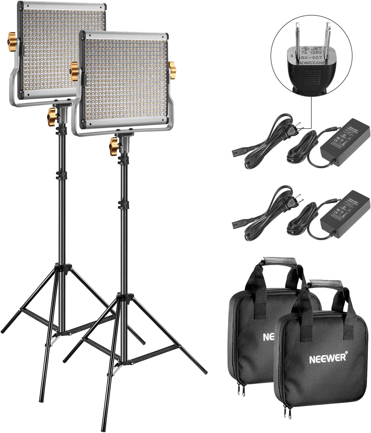 Amazon | Neewer 2パック 調光可能な二色480 LEDビデオライトとスタンドライティングキット Uブラケット付きの3200K ...