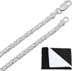 The Bling Factory 3.3mm Solid .925 Sterling Silver Flat Byzantine Chain ...