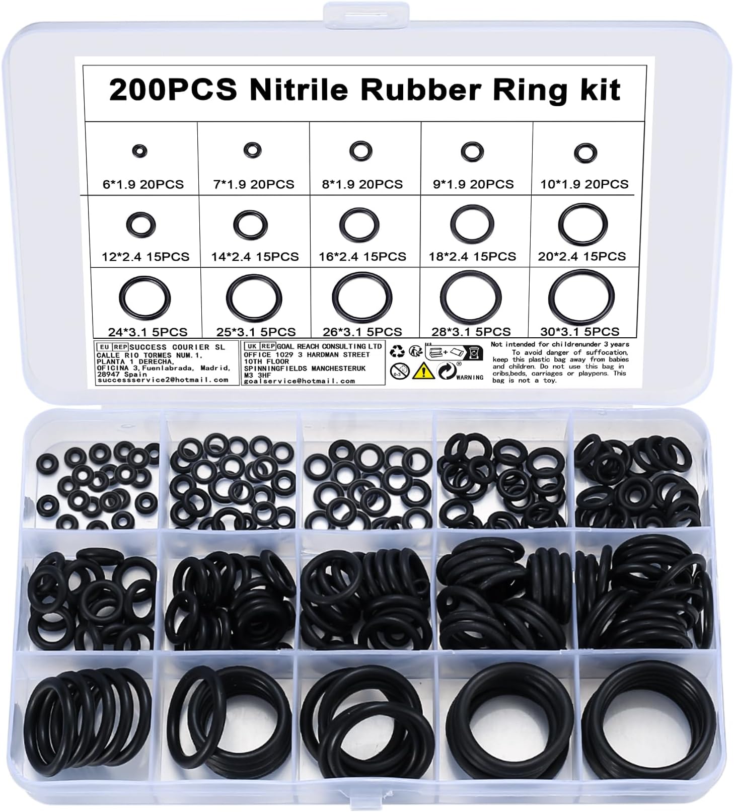 sourcingmap Nitrile Rubber O-Rings 16mm OD 10mm ID 3mm Width, Metric ...