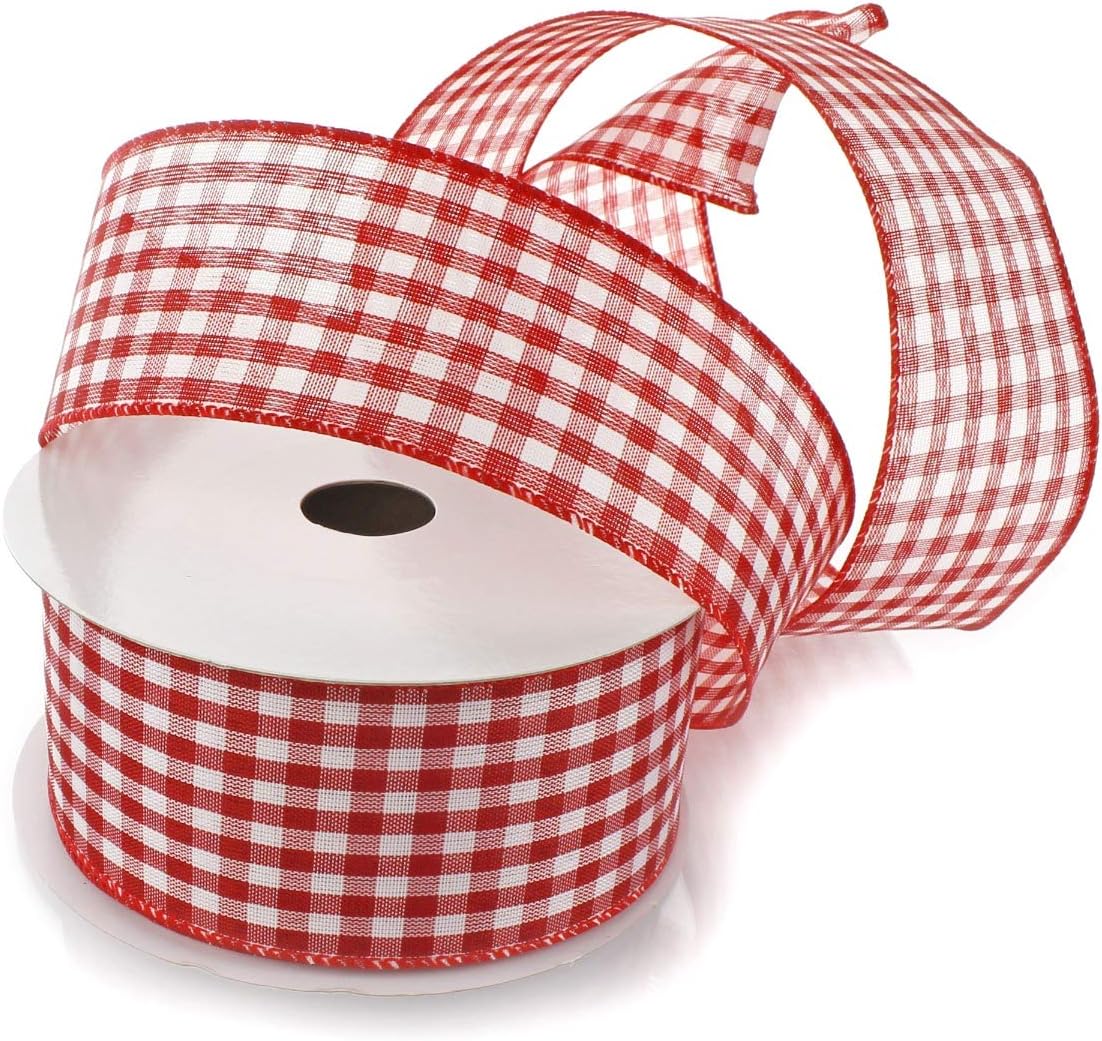 Amazon.com: Woven Check Wired Edge Ribbon - 10 Yards (Red, White, 1.5")