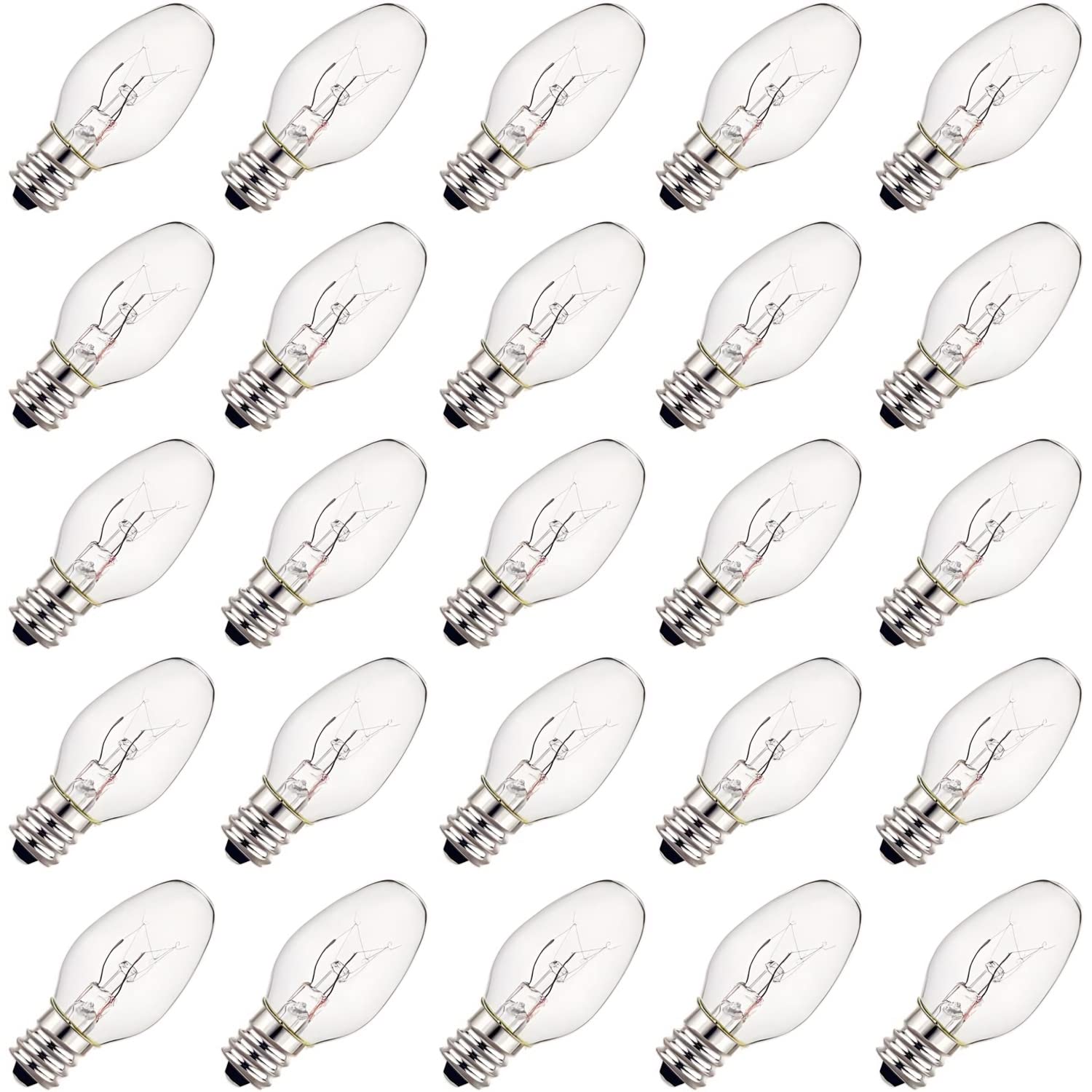 25 Pack Clear Night Light Bulbs, 7 Watt Salt Lamp Light Replacement ...