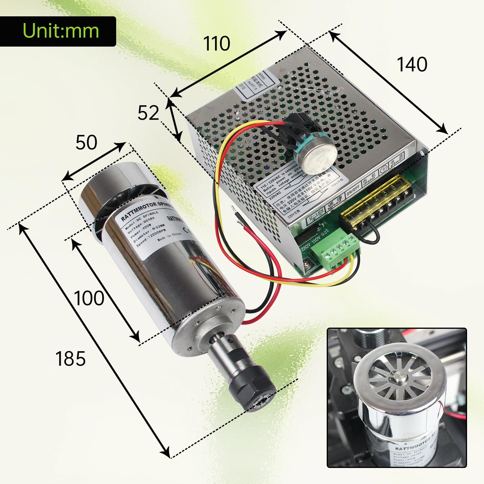Snapklik.com : RATTMMOTOR CNC Spindle Motor Kit, 400W ER16 Air Cooled ...