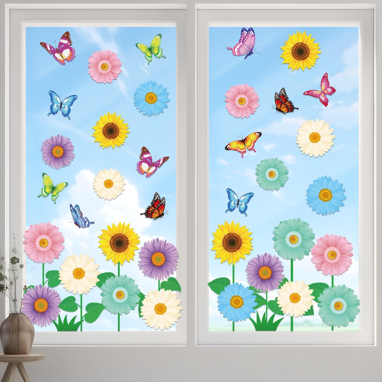 Amazon.com: Spring Window Clings Flowers Stickers Plants Window ...