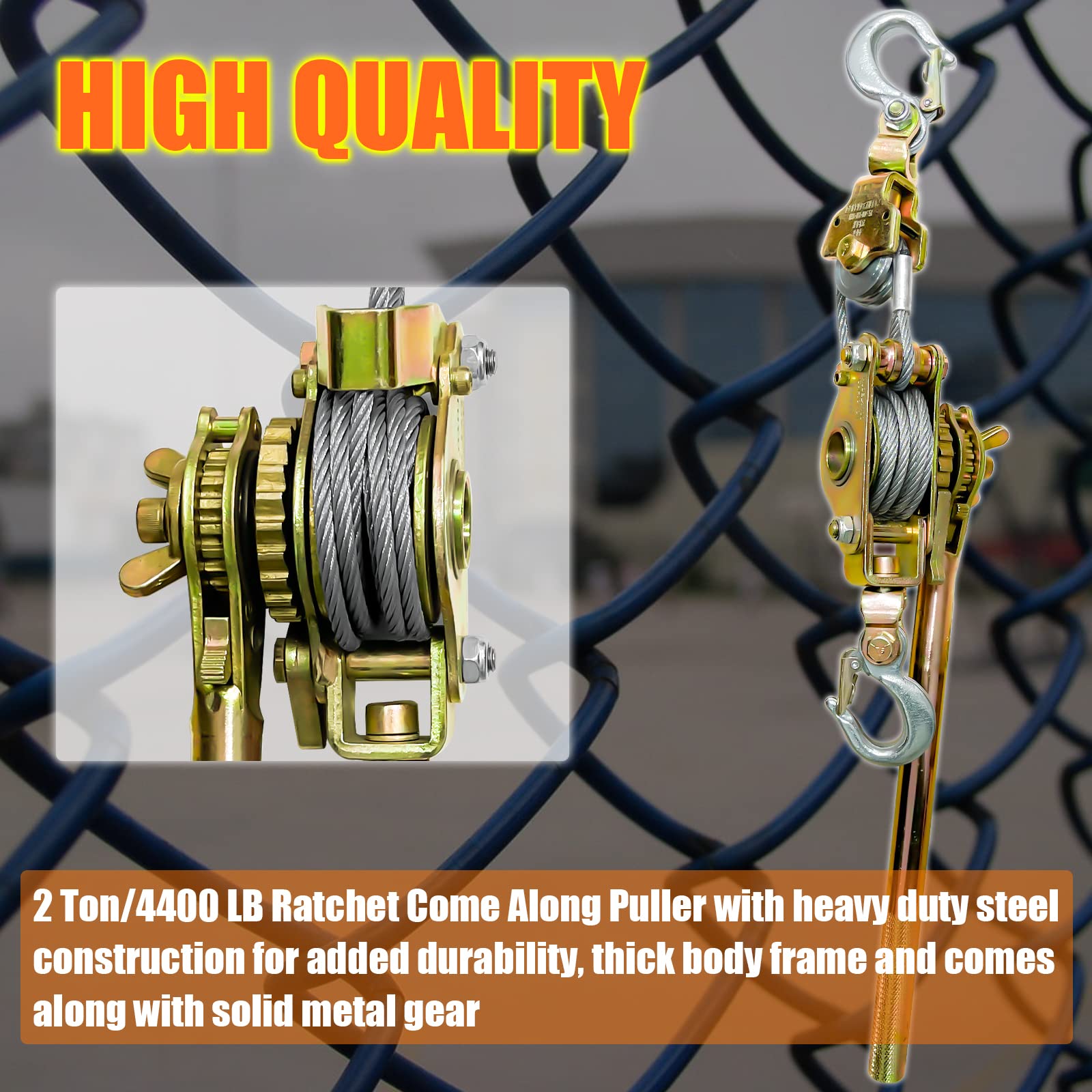 Snapklik.com : Come Along 4400LB Winch 2 Ton Heavy Duty Hand Cable Ratchet Puller
