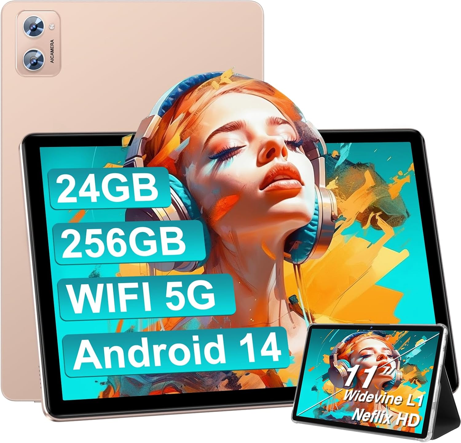 2025 Tablets Android 14 11 Pollici 24GB RAM+256GB ROM(1TB TF), Octa ...