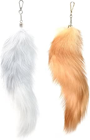 SAPOCHE Combo 2 Fox Tail Keychains: Stylish white fox tail for handbags and cosplay. Perfect for ...