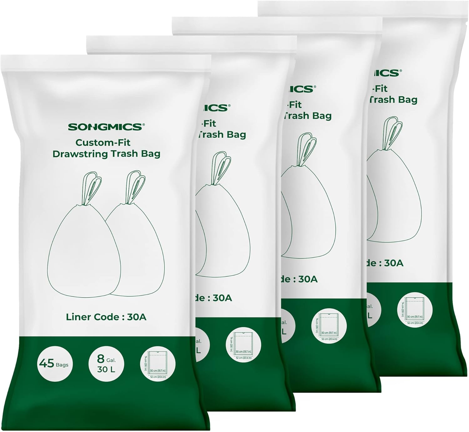 SONGMICS Drawstring Bin Bags, Bin Liners for 30L Rubbish Bins, Code 30A ...