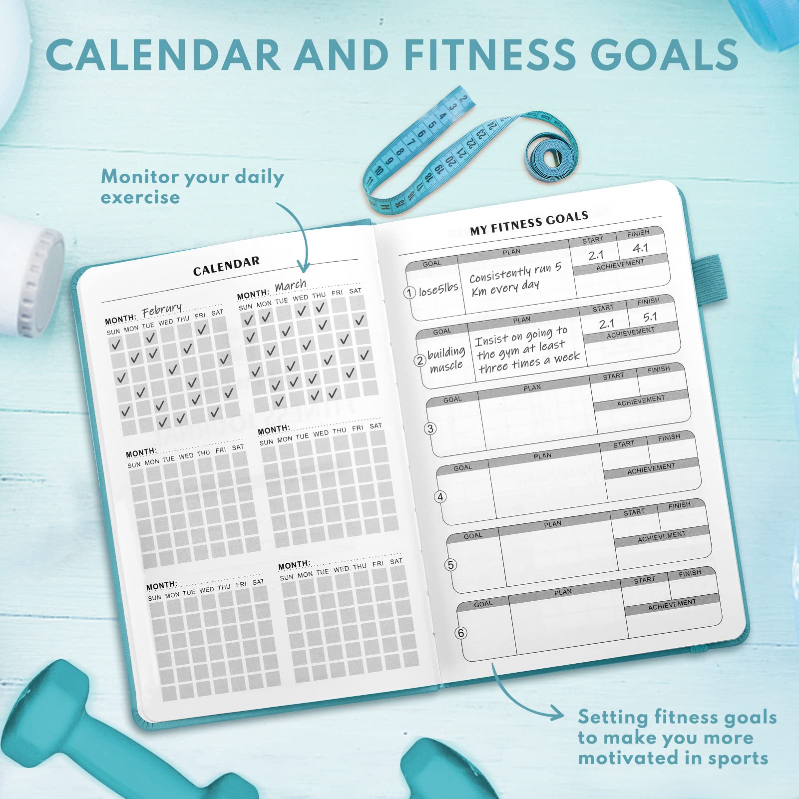 Snapklik.com : Fitness Journal Hardcover Workout Planner 6- Month ...