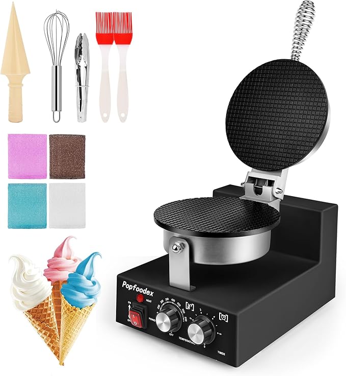 Amazon.com: Popfoodex Commercial Waffle Cone Maker - 1200W Commercial ...