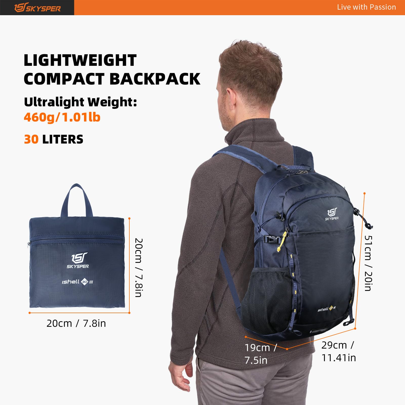 Snapklik.com : SKYSPER Hiking Backpack 30L Lightweight Packable Travel ...