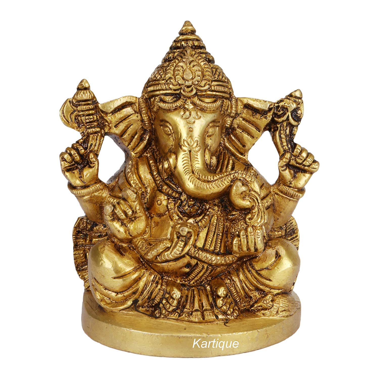 Buy RadhnaBrass Lord Ganesha Sitting on Singhasan Big Belly with Snake ...