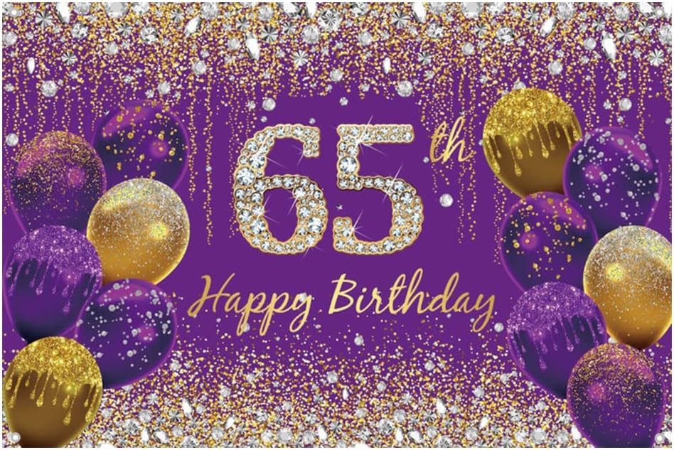 65th Birthday Decoration for Women, Glitter Purple Fabric Sign Poster ...
