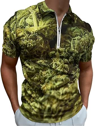 Mens Short Sleeve Polo Shirts Green License Cannabis Marijuana Quarter ...