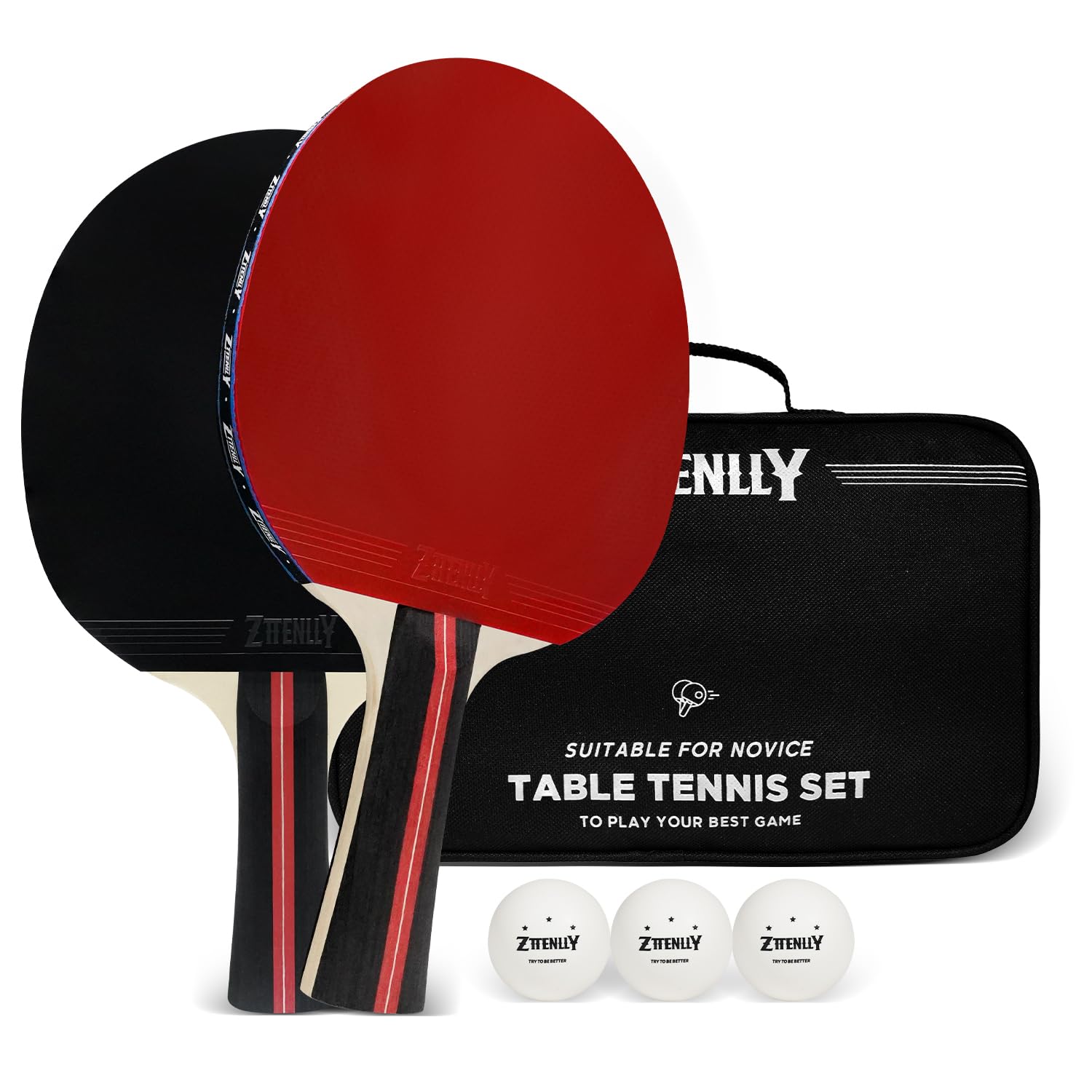ZTTENLLY Ping Pong Paddles Set of 2 with Balls & Storage Case | Better ...