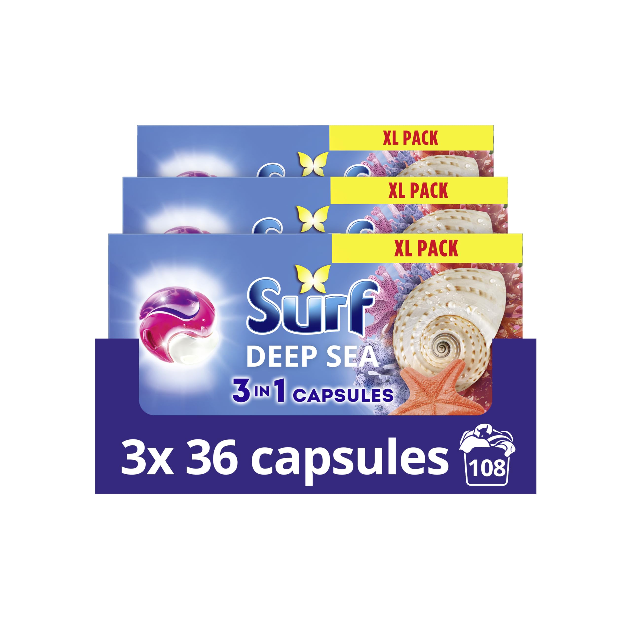 Surf 3 in 1 Deep Sea Laundry Washing Detergent Capsules 108 washes (3x ...