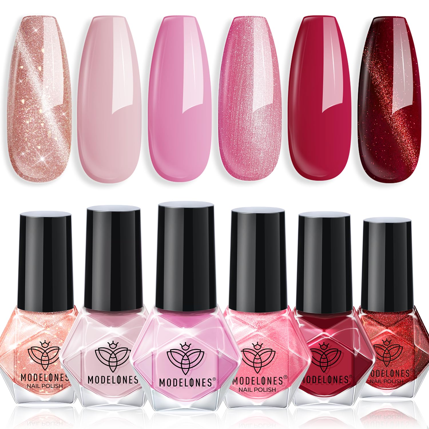 Amazon.com : modelones Nail Polish Set 6 Colors Pink Collection Red Cat ...