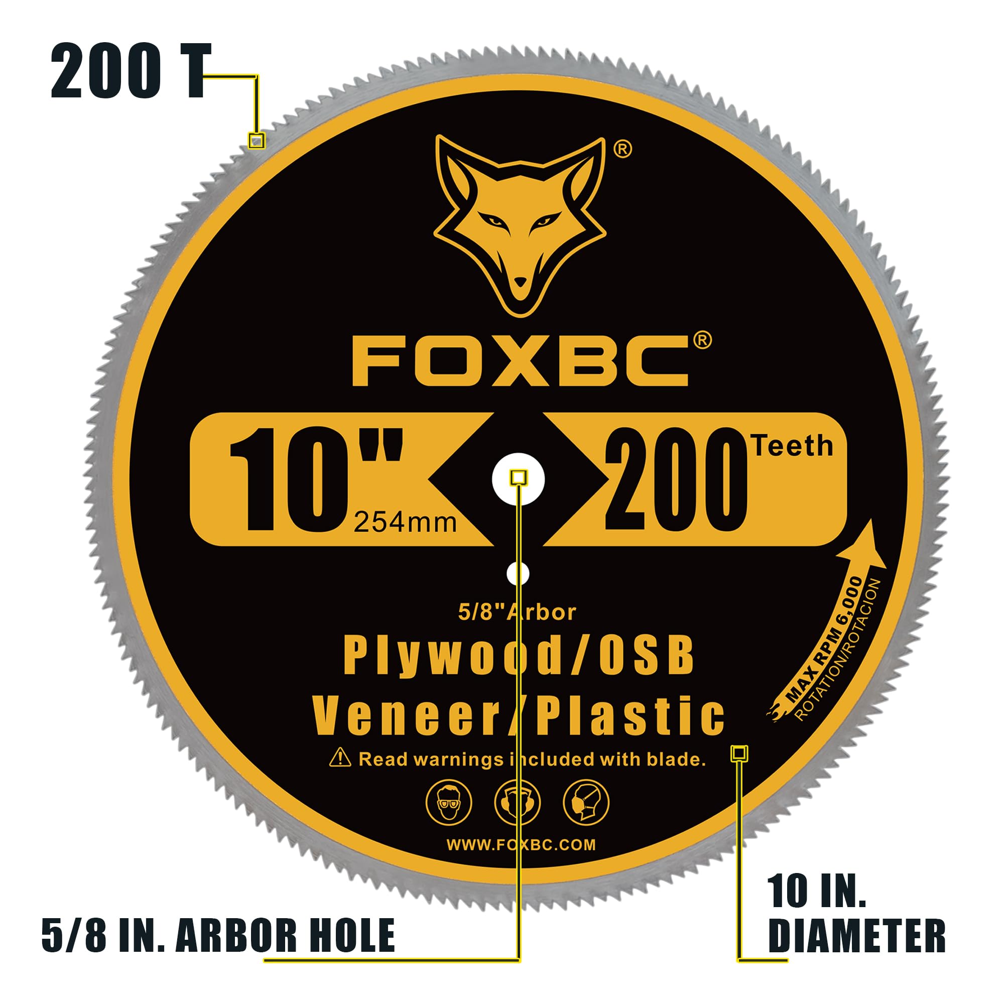 Snapklik.com : FOXBC 10 Inch 200-Tooth Contractor Saw Blade For Plastic ...