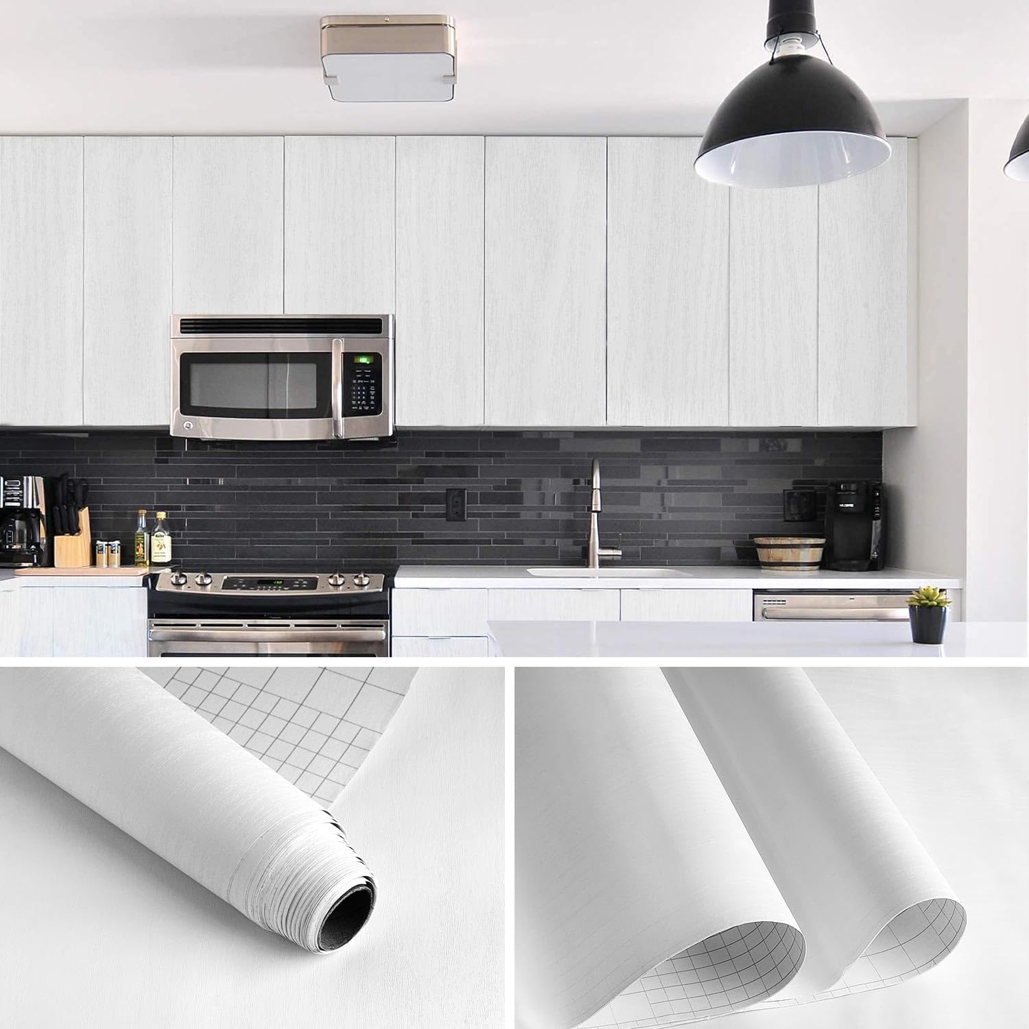 COOLKITALENT Blanco Papel Tapiz Autoadhesivo Resistente Al Agua 40 x ...