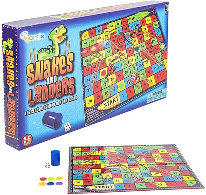 Amazon.com: Gamie Snakes and Ladders Board Game for Kids, Complete Set ...