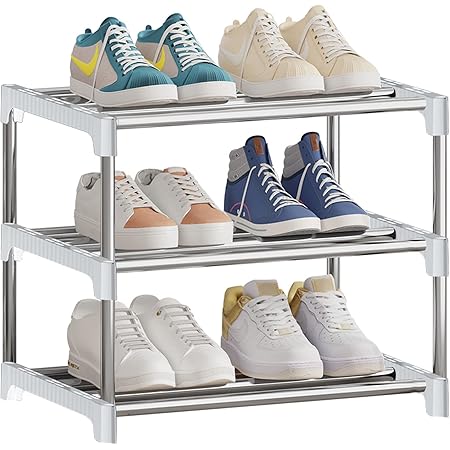 NIAWECAN Small Shoe Rack, Stackable Shoe Rack 3 Tier, Footware Storage ...