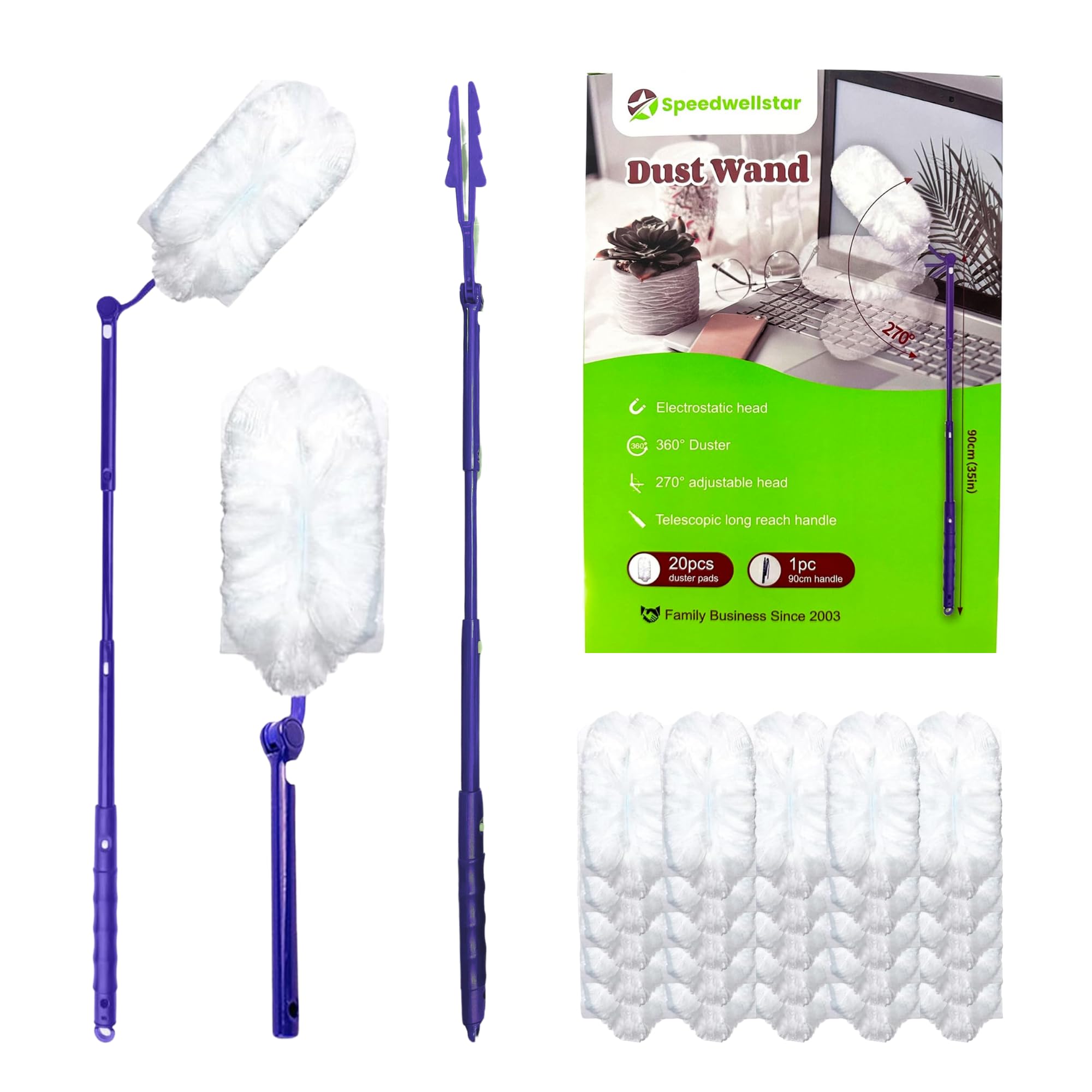 Dust Wand 20 Refill Dusters 90cm Long Handle Extending Fluffy Cleaner ...
