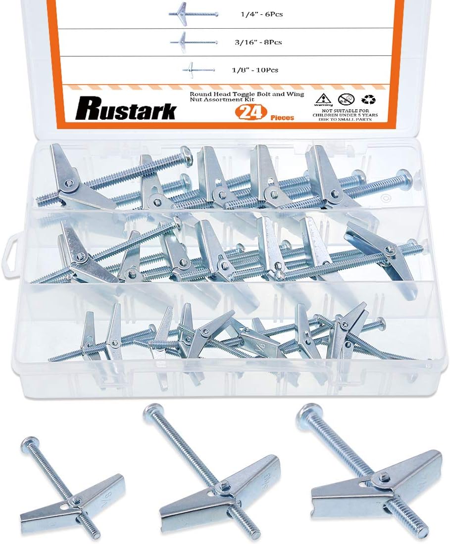 Swpeet Assorted 24 Pcs Toggle Bolt and Wing Nut for Hanging Heavy Items ...