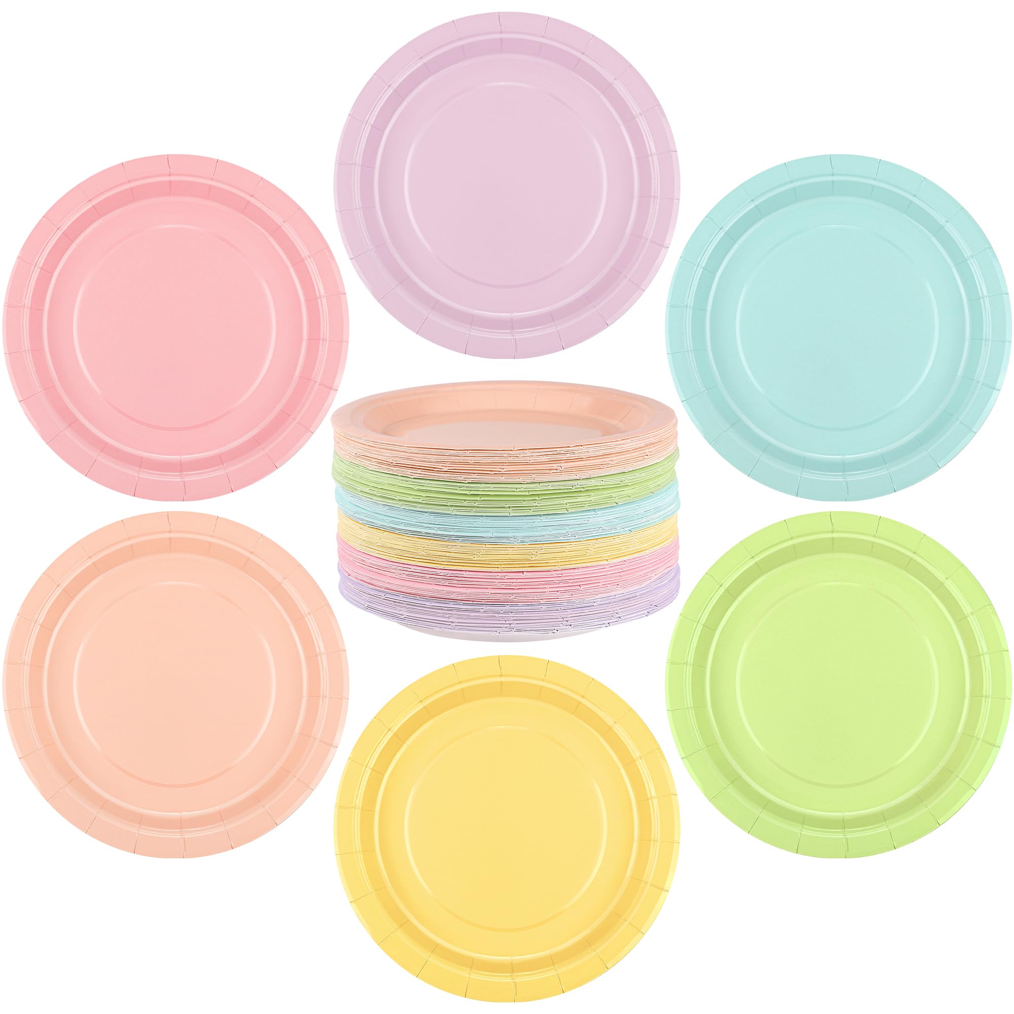 Amazon.com: Breroa 144 Pieces Pastel Rainbow Paper Plates 7 Inch Bulk ...