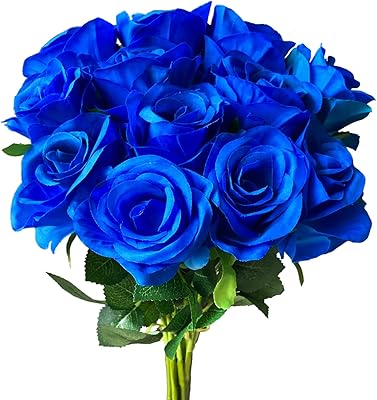 Amazon.com: KIECUSOY Roses Artificial Flowers,10pcs Blue Roses ...