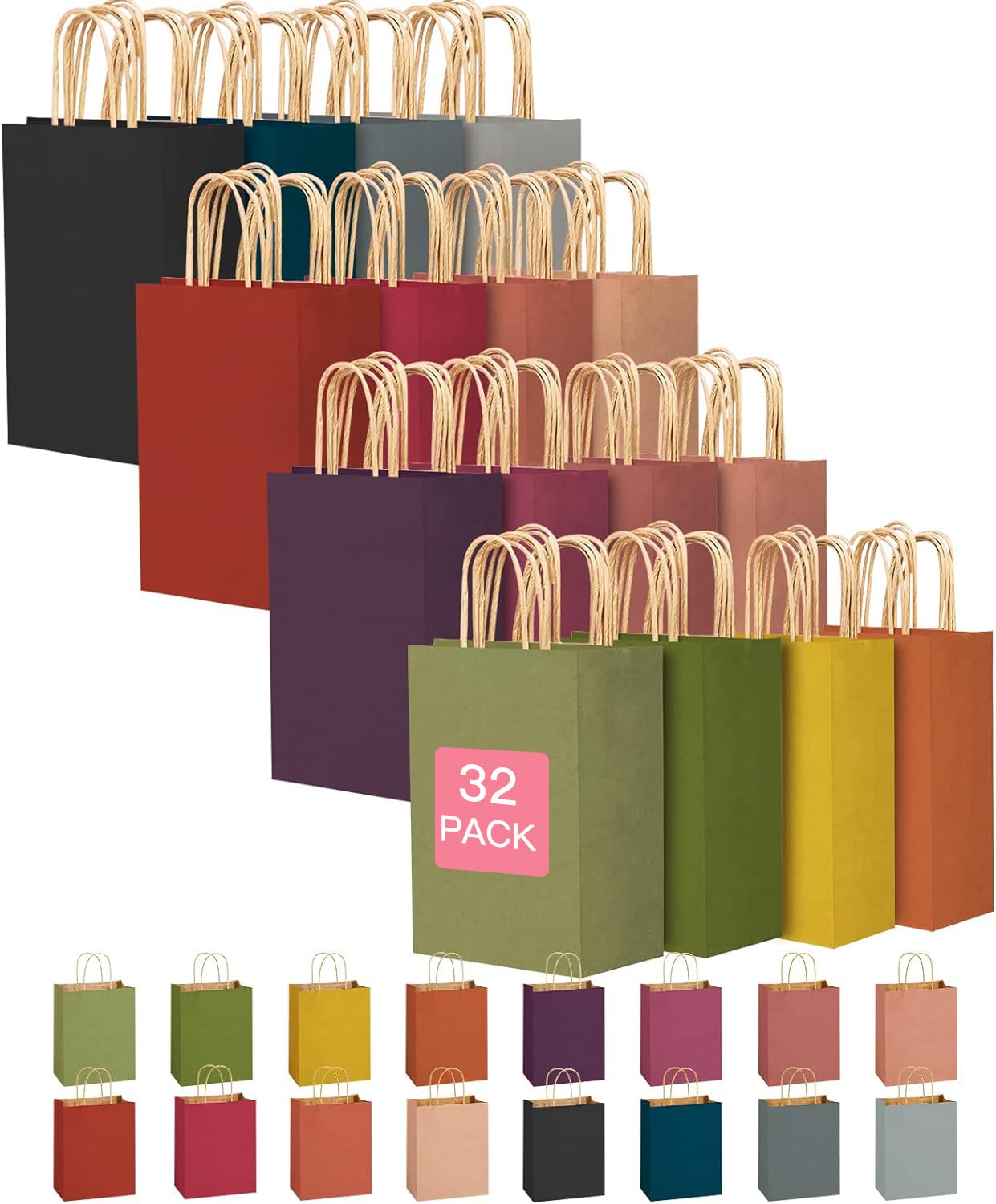 Amazon.com: MOORAY 32 Pack Gift Bags with Handles, 8.66 x 7 x 3.14 ...