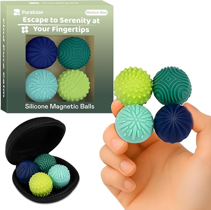 Amazon.com: Magnetic Sensory Fidget Balls – 4PC Medium Weighted Textured Silicone Stress Relief ...