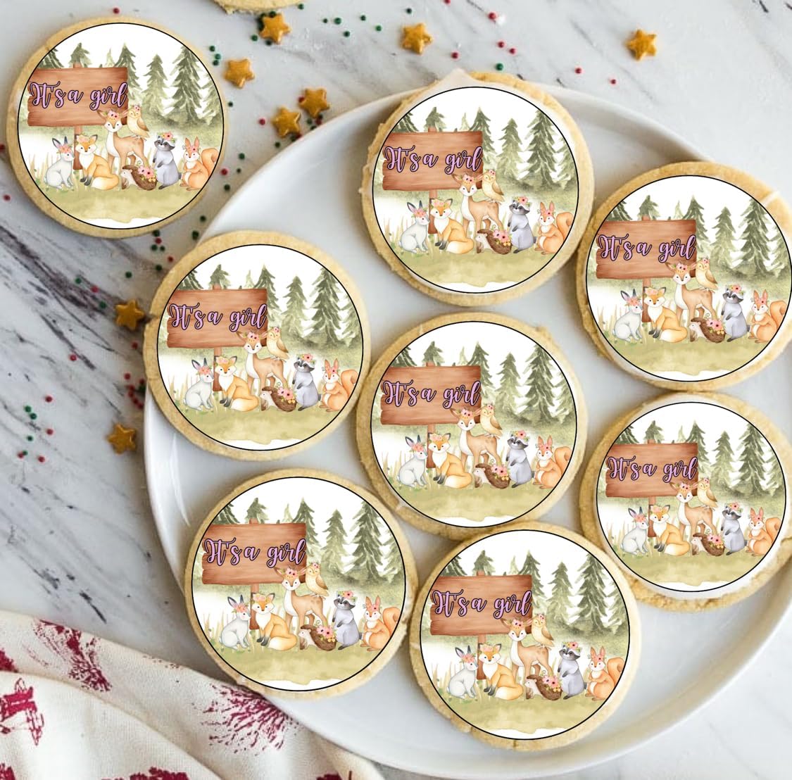Amazon.com: Woodland Baby Girl Cupcake edible Toppers, 2 Inch Round ...