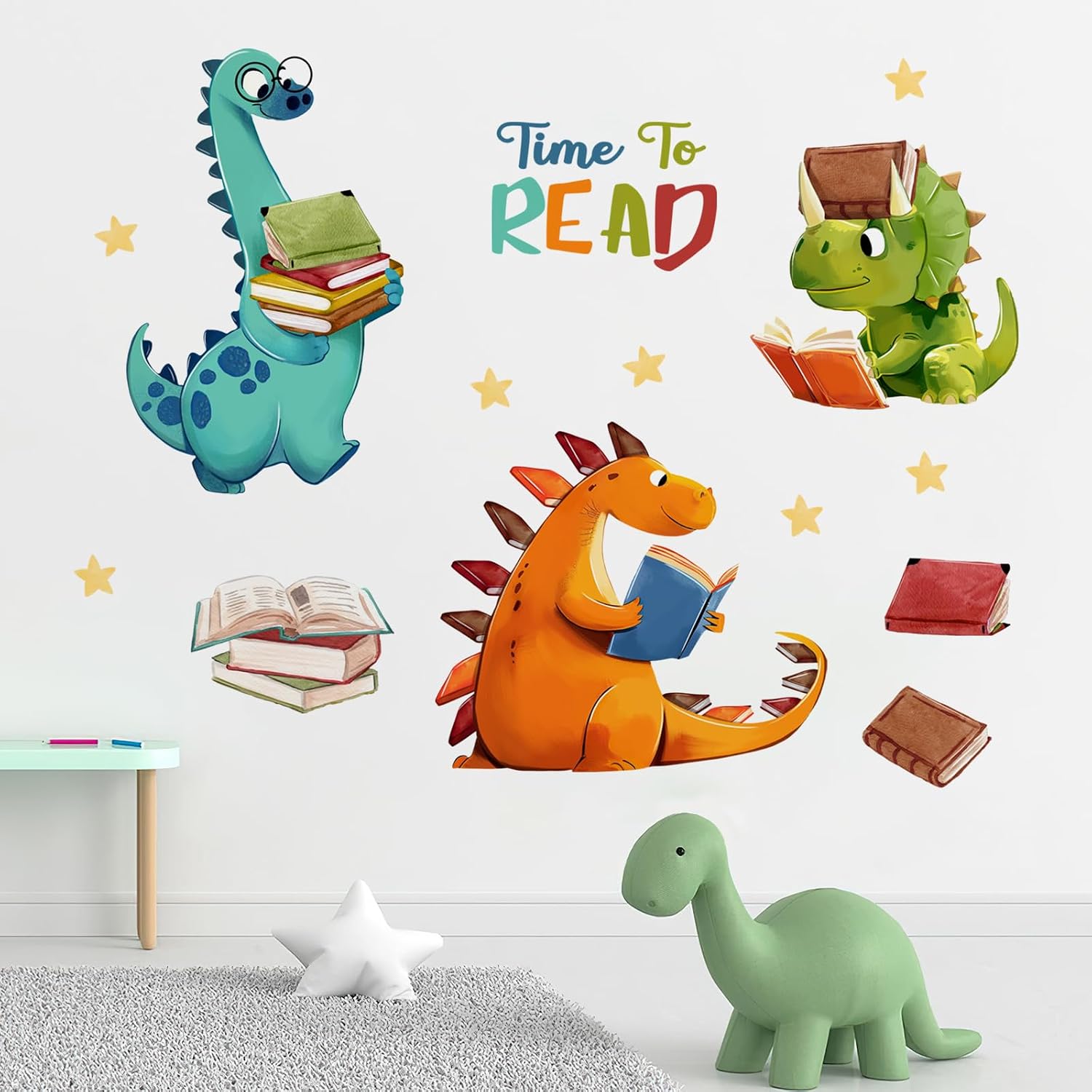 Amazon.com: Yovkky Reading Dinosaur Wall Decals Stickers, Time to Read ...