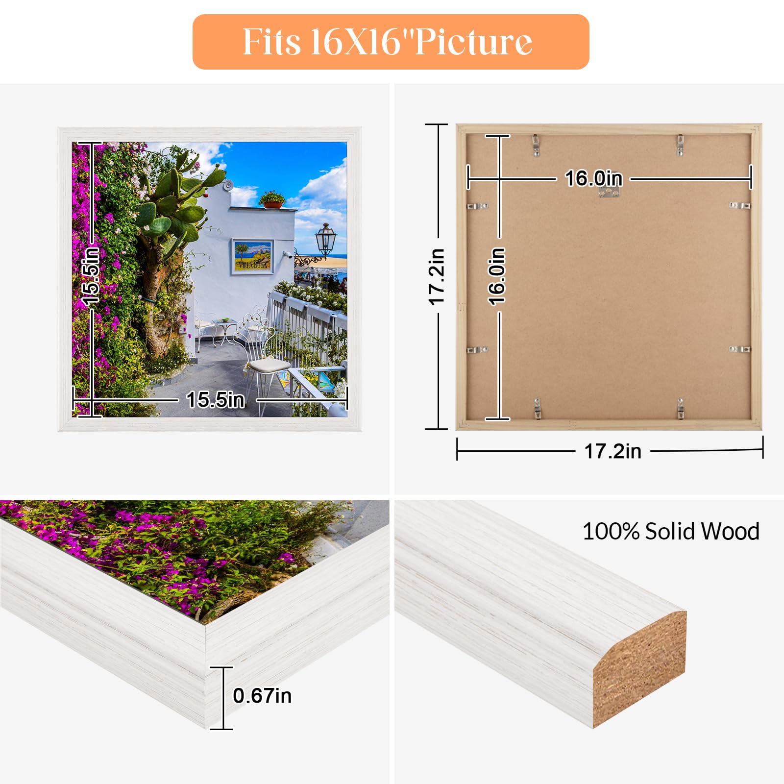 Snapklik.com : 16x16 Wood Frame White, Modern Natural Woodgrain 16x16in ...