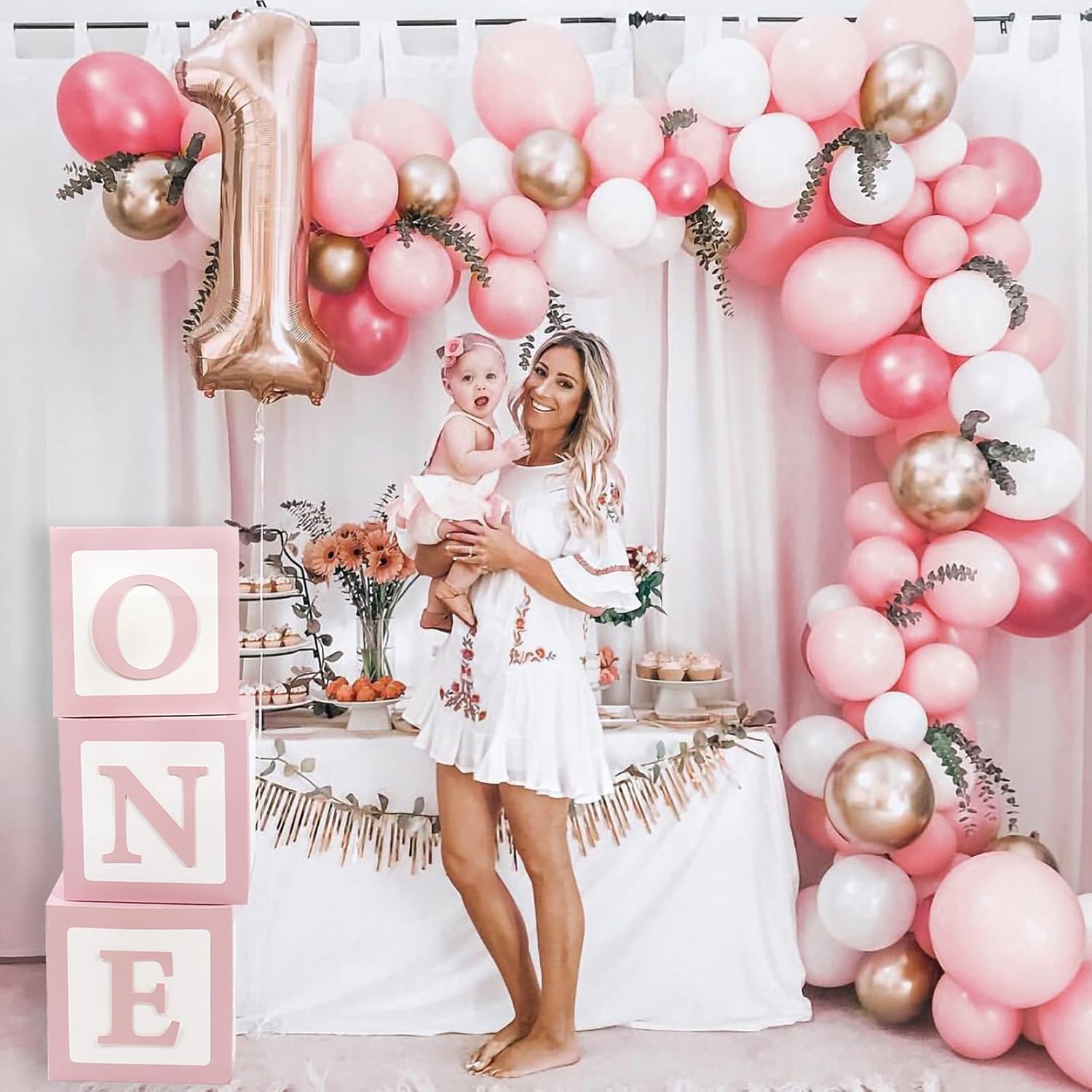 1st Birthday Decorations for Girls – 3 pcs ONE Birthday Balloon Boxes ...