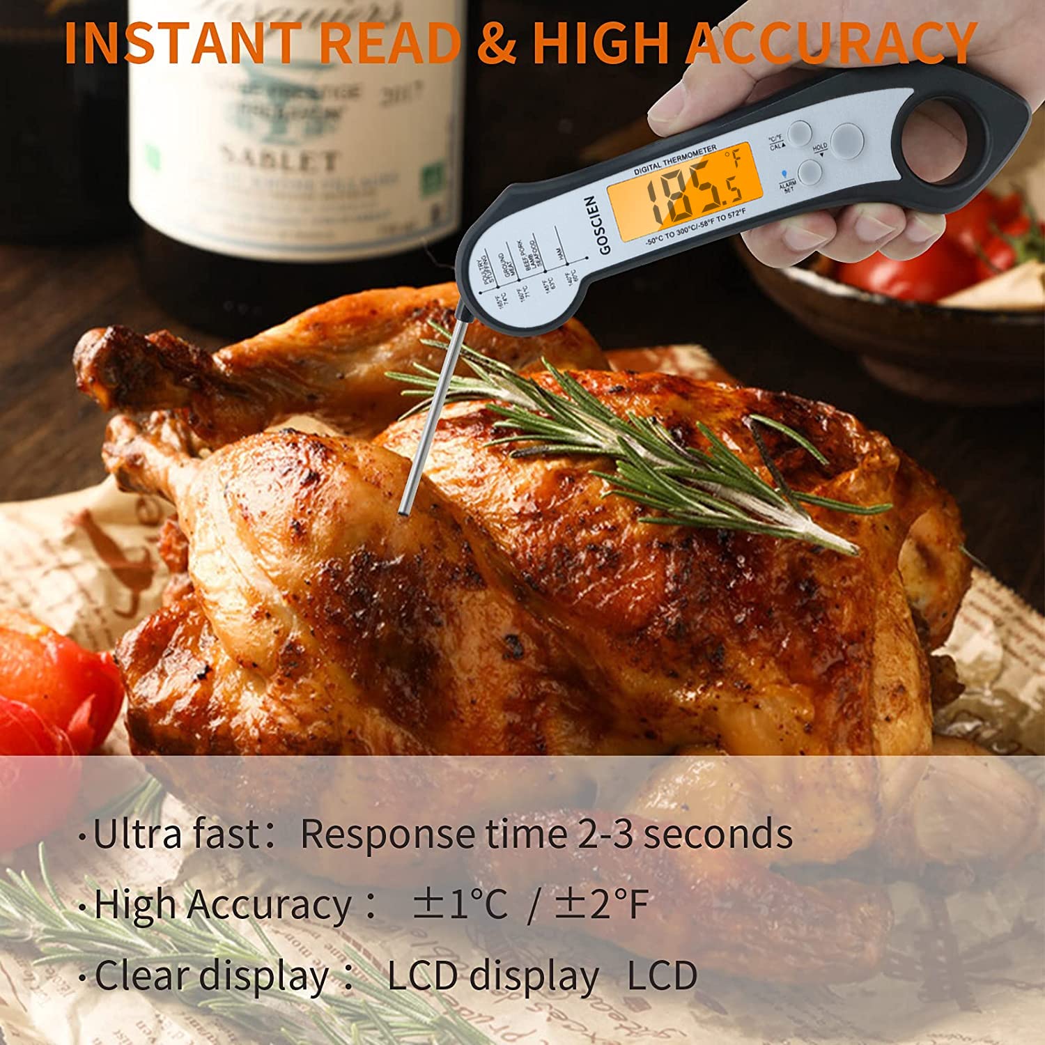 Snapklik.com : Instant Read Meat Thermometer For Cooking, Waterproof ...