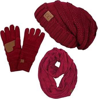 Funky Junque Matching 3 Pk Oversized Slouchy Beanie, Infinity Scarf, and Lined Gloves - Burgundy ...