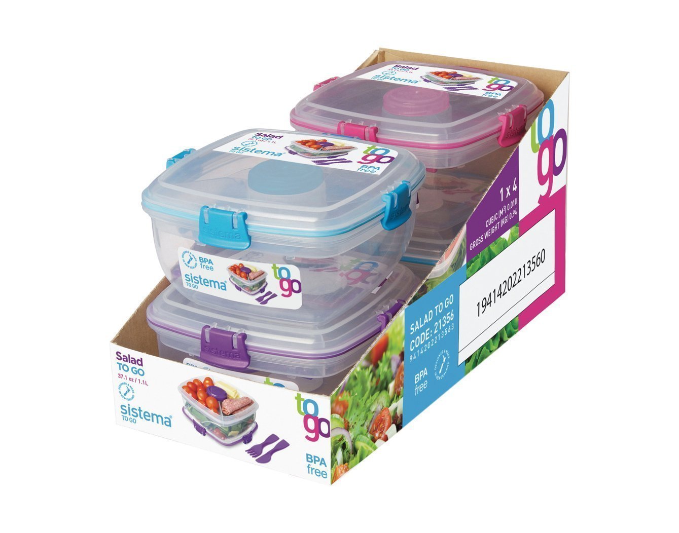 Amazon.com: Sistema To Go Collection Salad to Go Food Storage Container ...