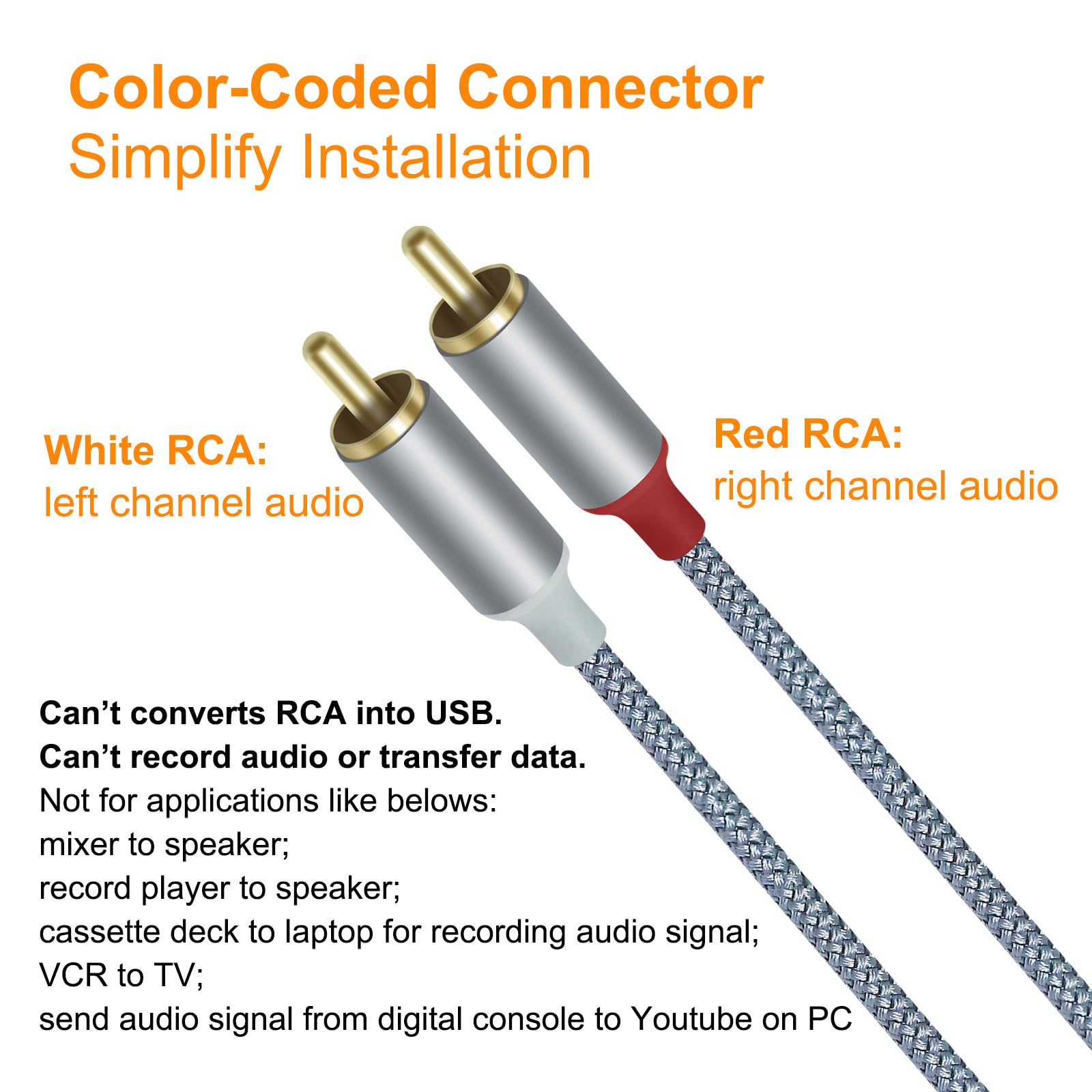 Snapklik.com : 4ft USB To RCA Audio Cable Type A To 2 RCA Adapter Cord ...