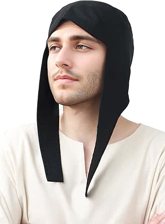 KUOIN Medieval Coif Cap Linen Hats Bonnet with Ear Flaps Victorian ...