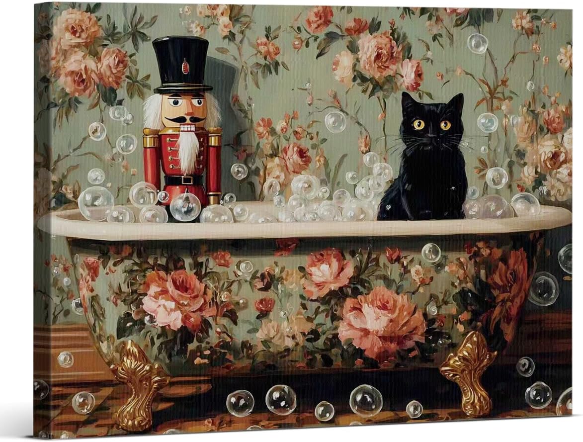 Amazon.com: Vintage Nutcracker Cat Christmas Bathroom Wall Art Print ...