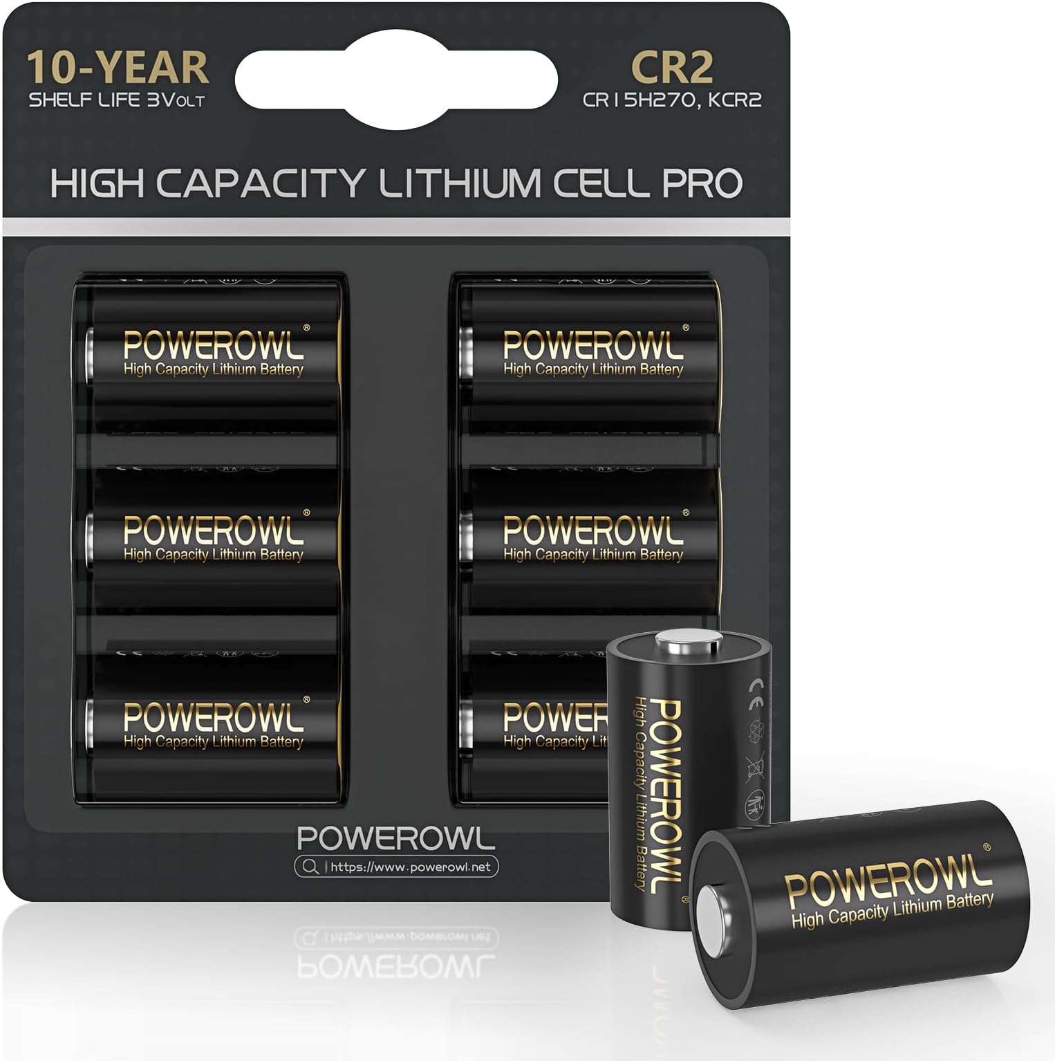 POWEROWL CR2 3V Lithium Battery, High Capacity CR2 3 Volt Batteries ...