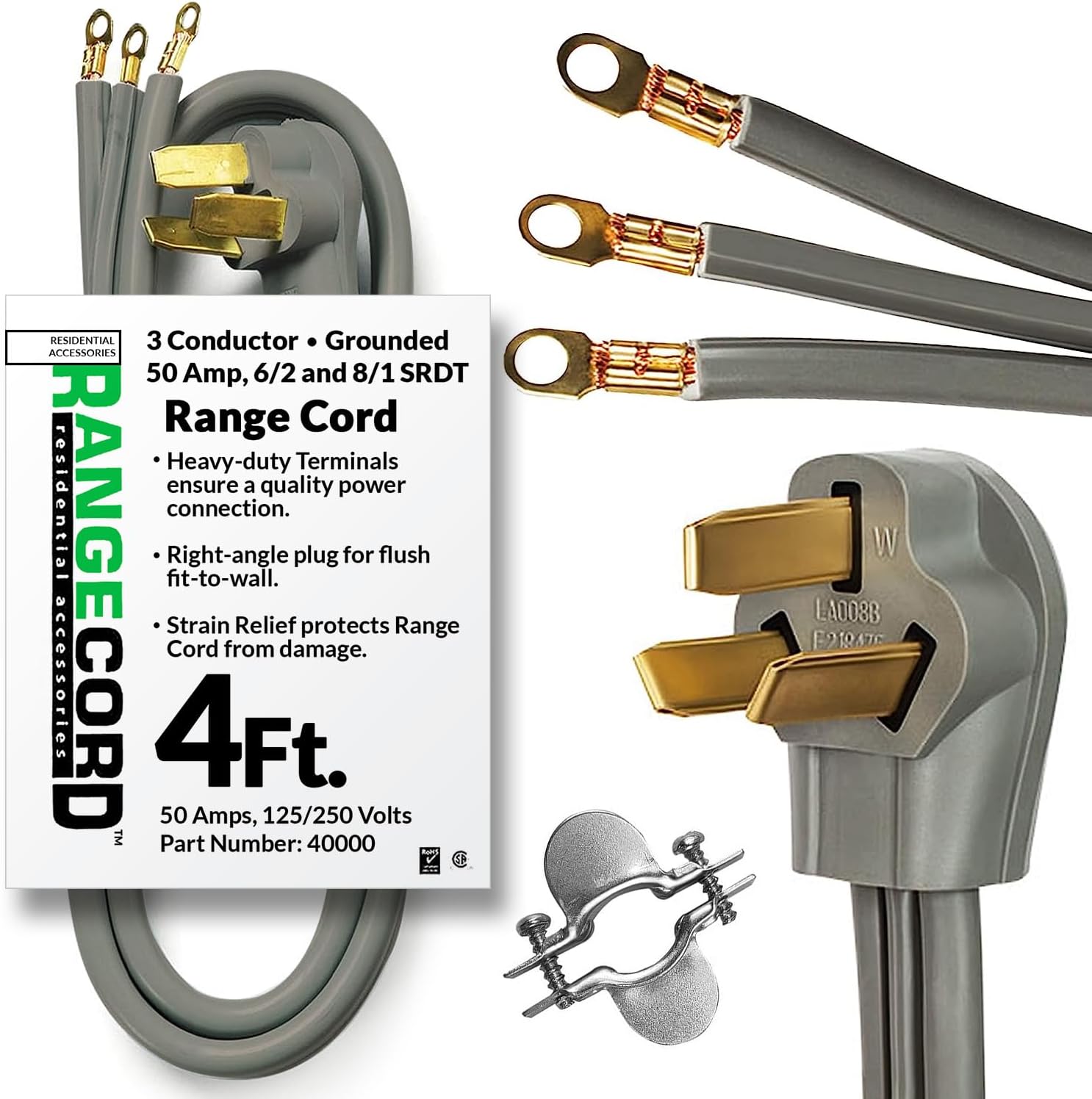 Amazon.com: Range Cord 3-Wire - 50 Amp - 4 Feet - Compatible with All ...
