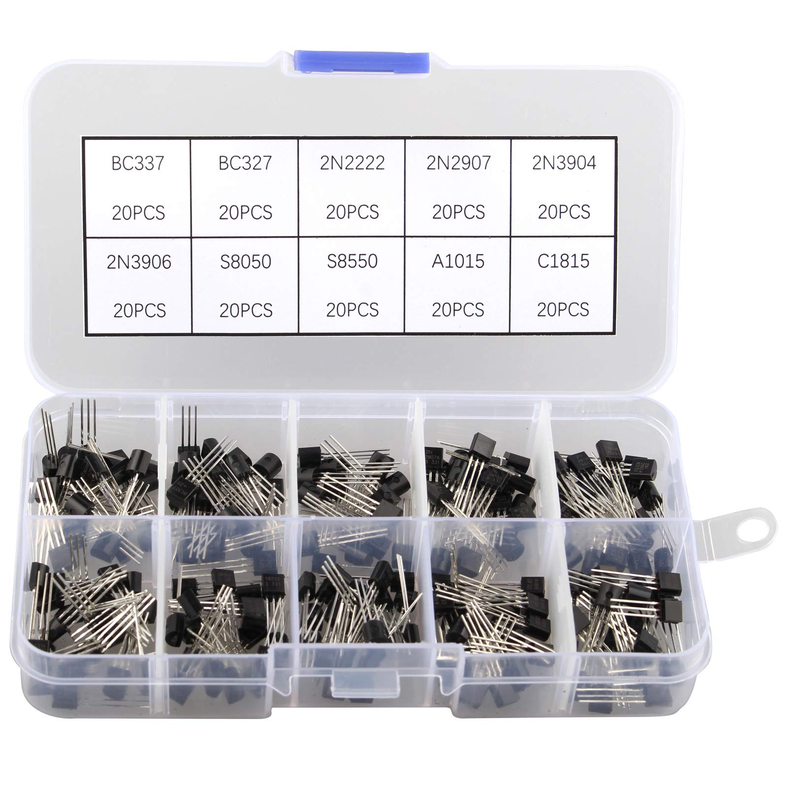 HALJIA 200PCS Transistor Kit 10 Values of NPN PNP Transistor TO-92 ...