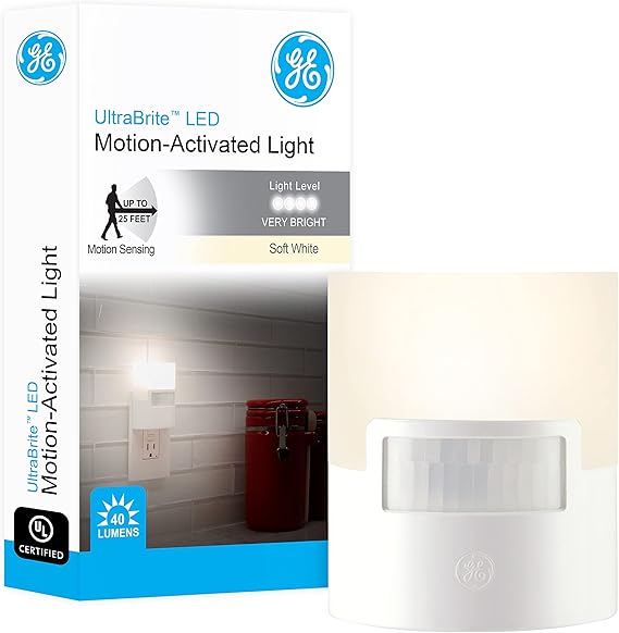 GE LED Motion Sensor Night Light, Plug-in, 40 Lumens, Warm White, UL ...