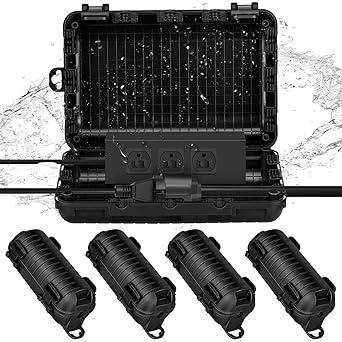 Frienda IP44 Large Outdoor Waterproof Extension Cord Box with 4 Pcs ...