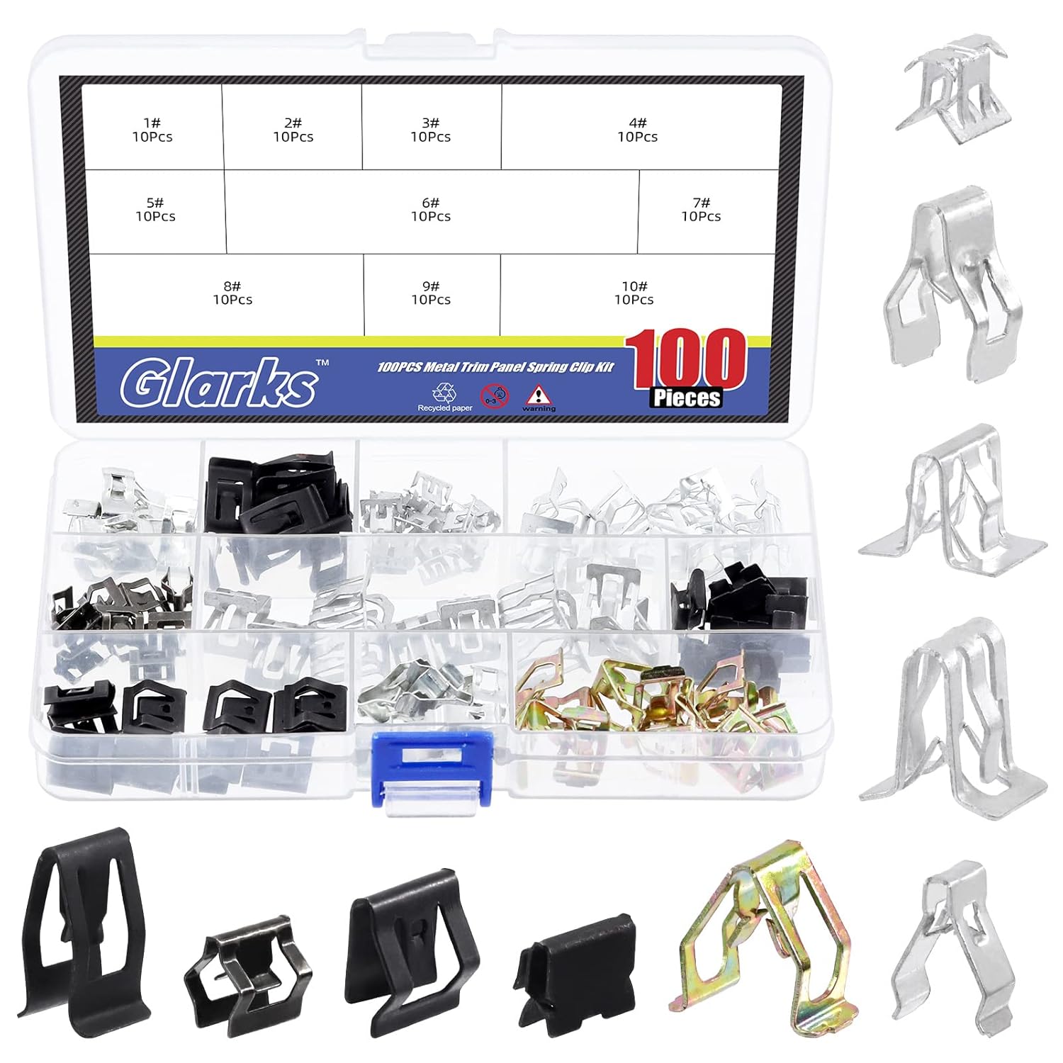 Amazon.com: Glarks 100Pcs 10 Sizes Metal Trim Clip Spring Moulding Clip ...