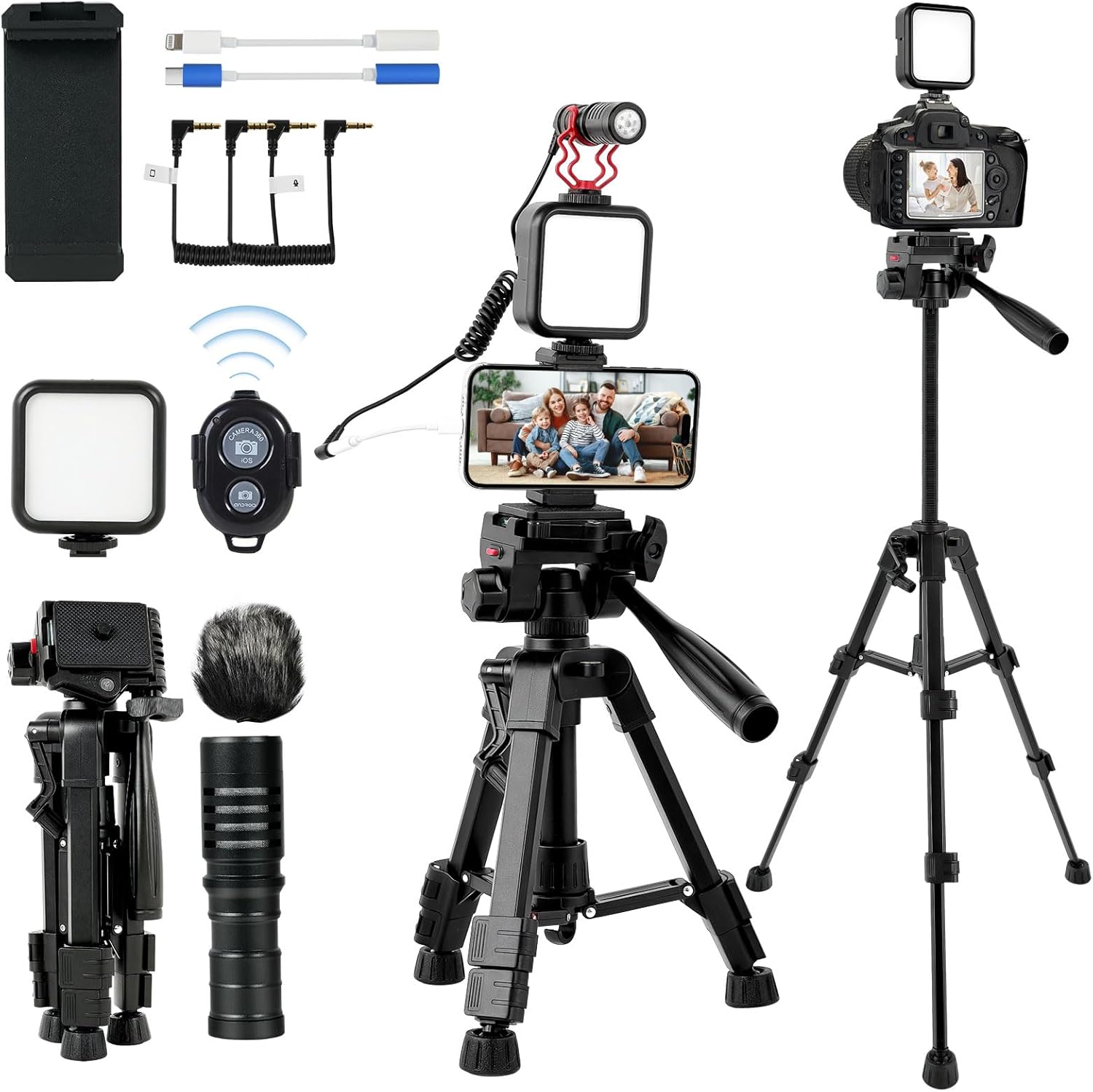 Amazon.com: Kalofaye Vlogging Kit for iPhone, Android, Camera, Compatible with YouTube Starter ...